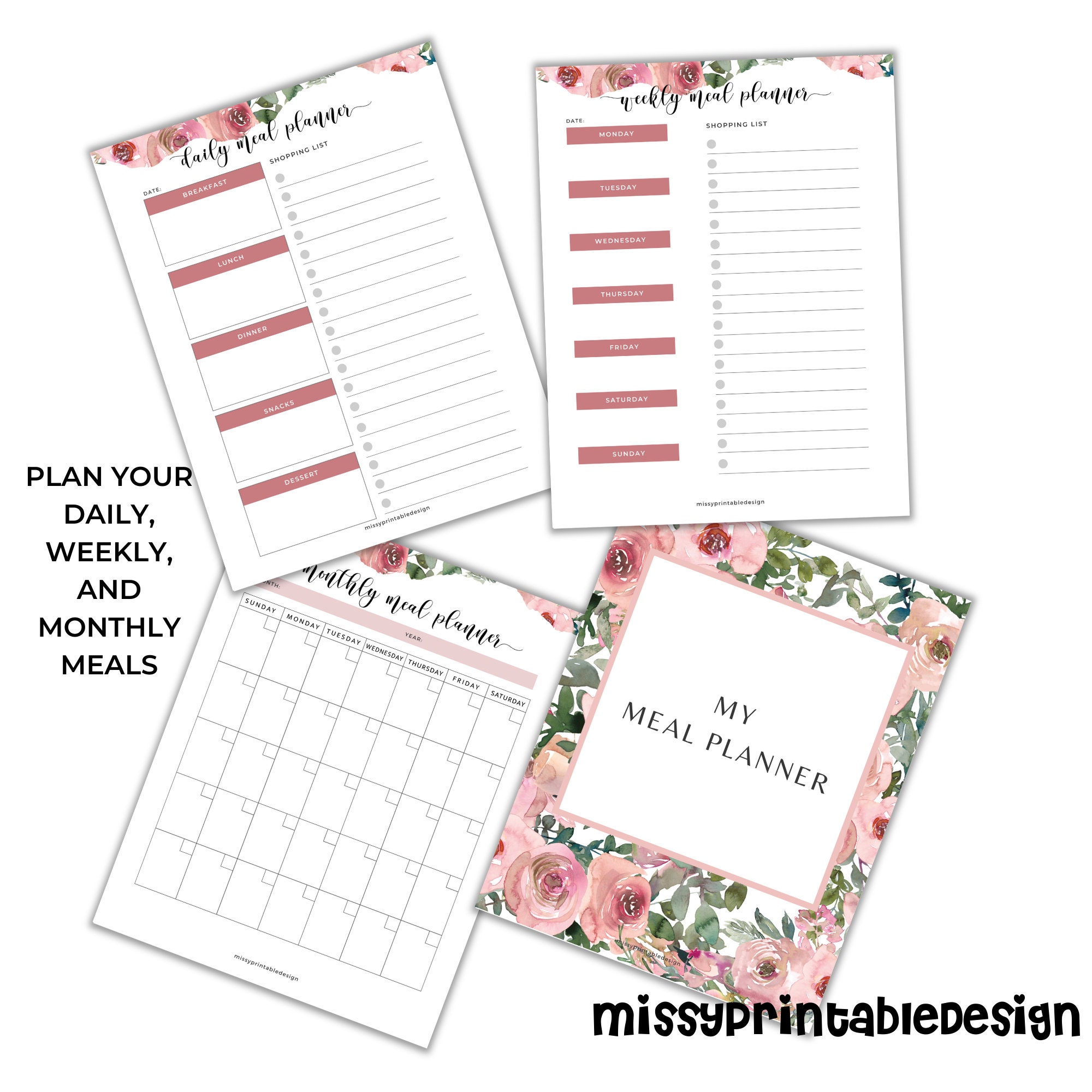 Meal Planner Printable Daily Weekly Monthly Family Meal | Etsy