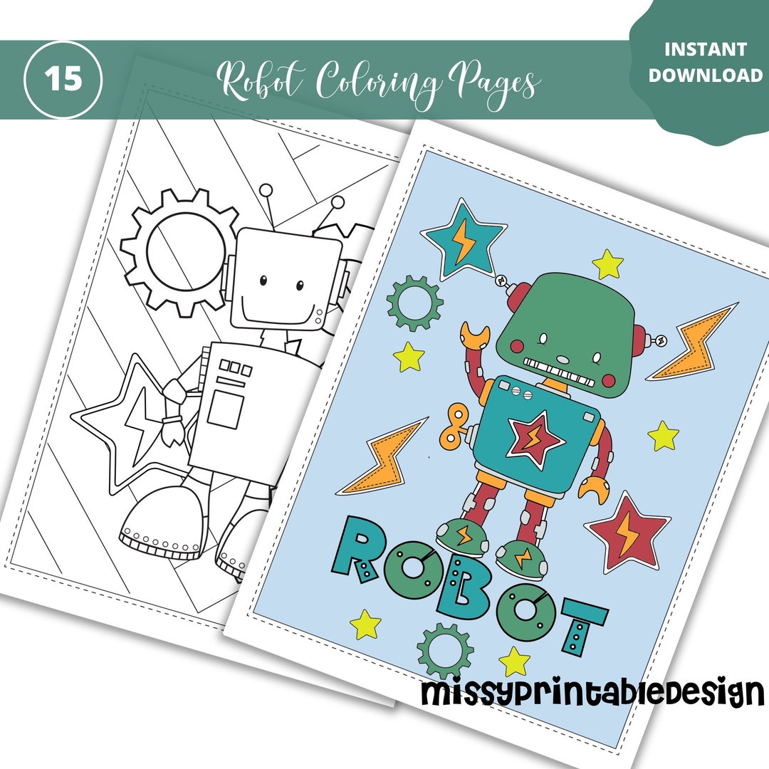Robot Coloring Pages, Kids Birthday Party Activity (INSTANT DOWNLOAD ...