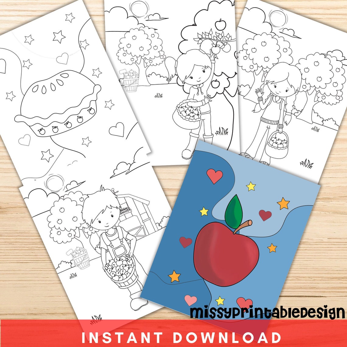 Apple Fun Coloring Pages for Kids Printable Apple Coloring - Etsy