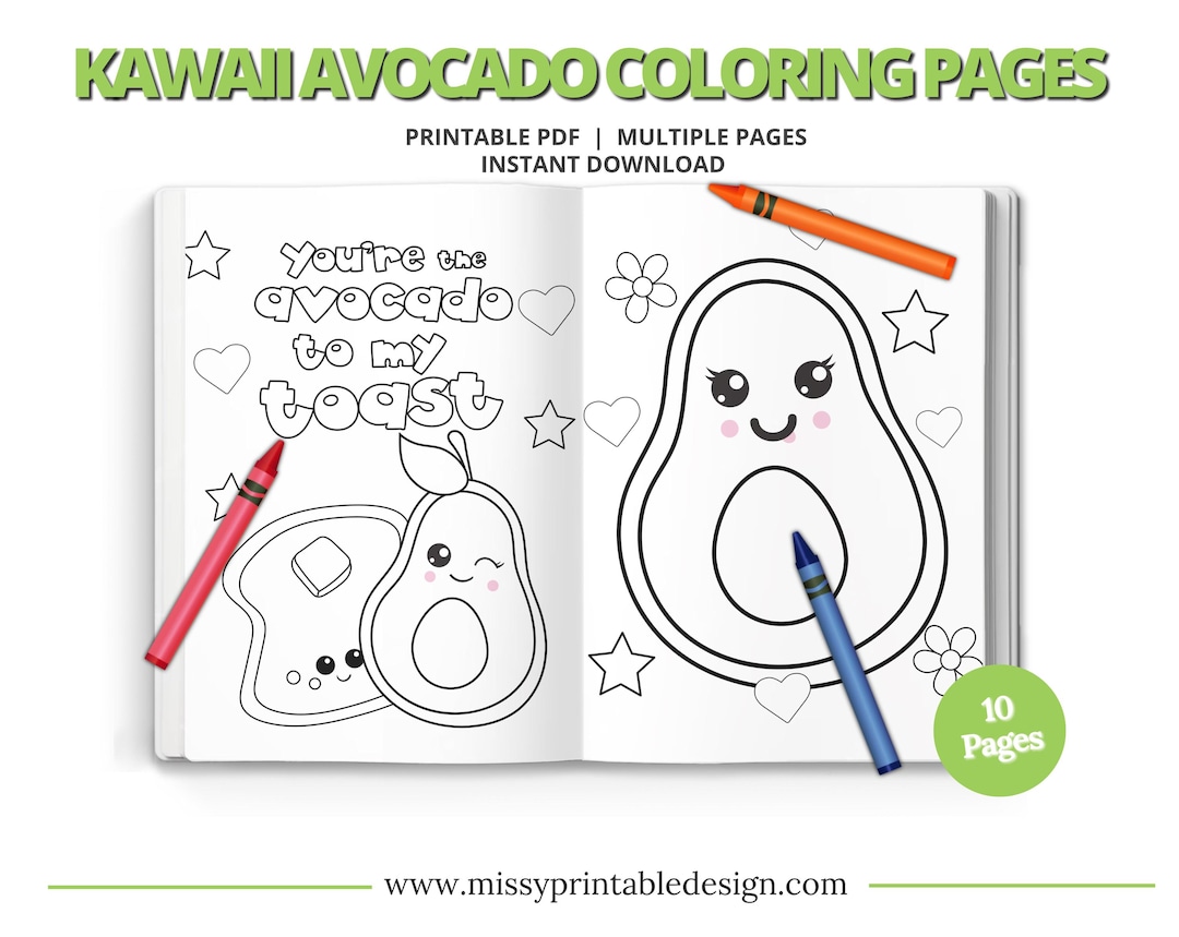 Kawaii Avocado Coloring Pages for Kids, Printable Avocado Coloring ...