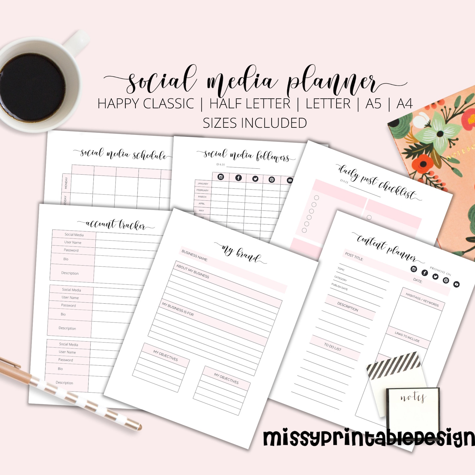 Social Media Content Planner Printable Social Media Planner - Etsy