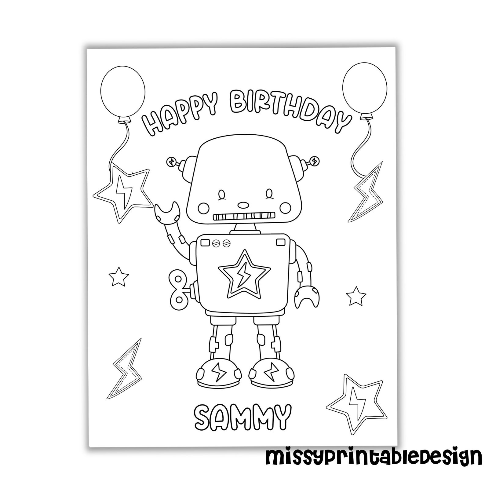 Personalized Robot Party Coloring Pages Custom Robot Birthday - Etsy