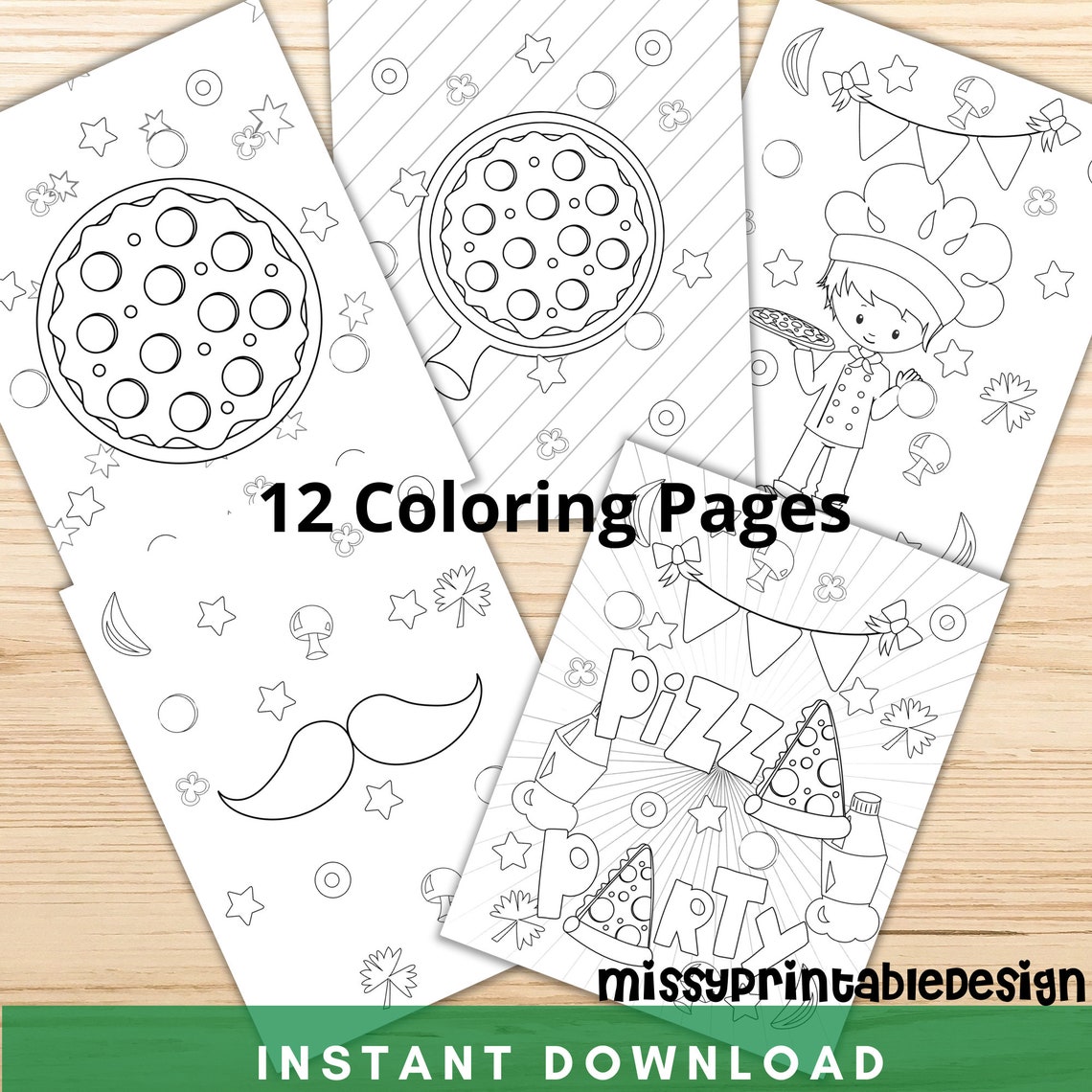 Pizza Coloring Pages Pizza Party Printables Pizza Birthday - Etsy