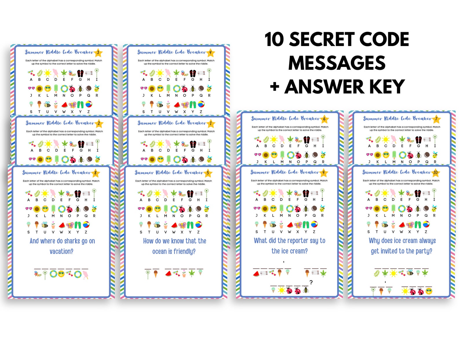 Summer Secret Message Decoder Printable Summer Riddles Secret | Etsy