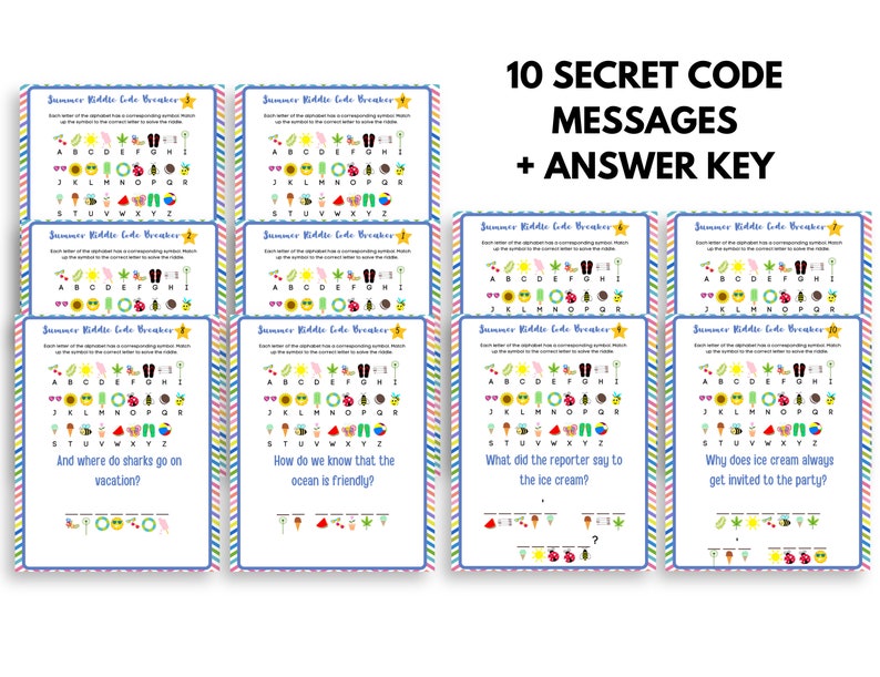 Summer Secret Message Decoder Printable Summer Riddles Secret | Etsy