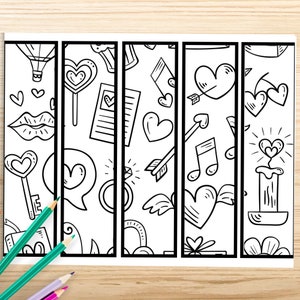 50 Printable Valentine's Coloring Bookmarks, Valentine's Day Coloring ...