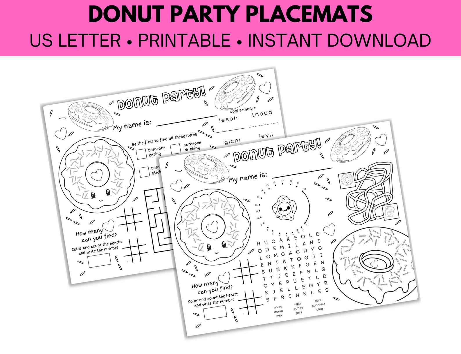 Donut Placemat Printable Donut Party Placemats Coloring Page - Etsy