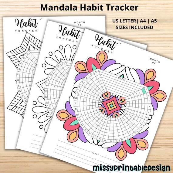Mandala Habit Tracker Printable Monthly Habit Tracker Bullet | Etsy