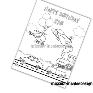 Personalized Transportation Coloring Pages, Custom Transportation Party ...