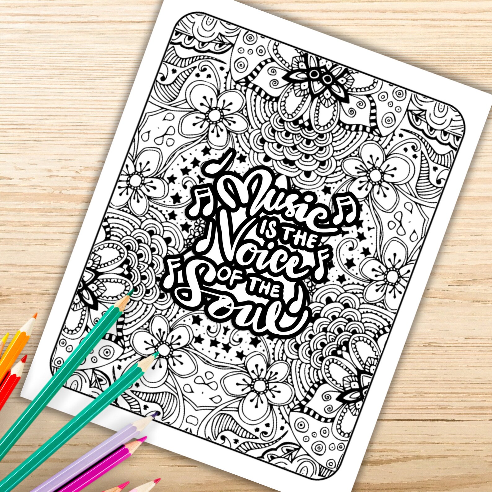Music Coloring Pages Music Quotes Coloring Pages Adult | Etsy