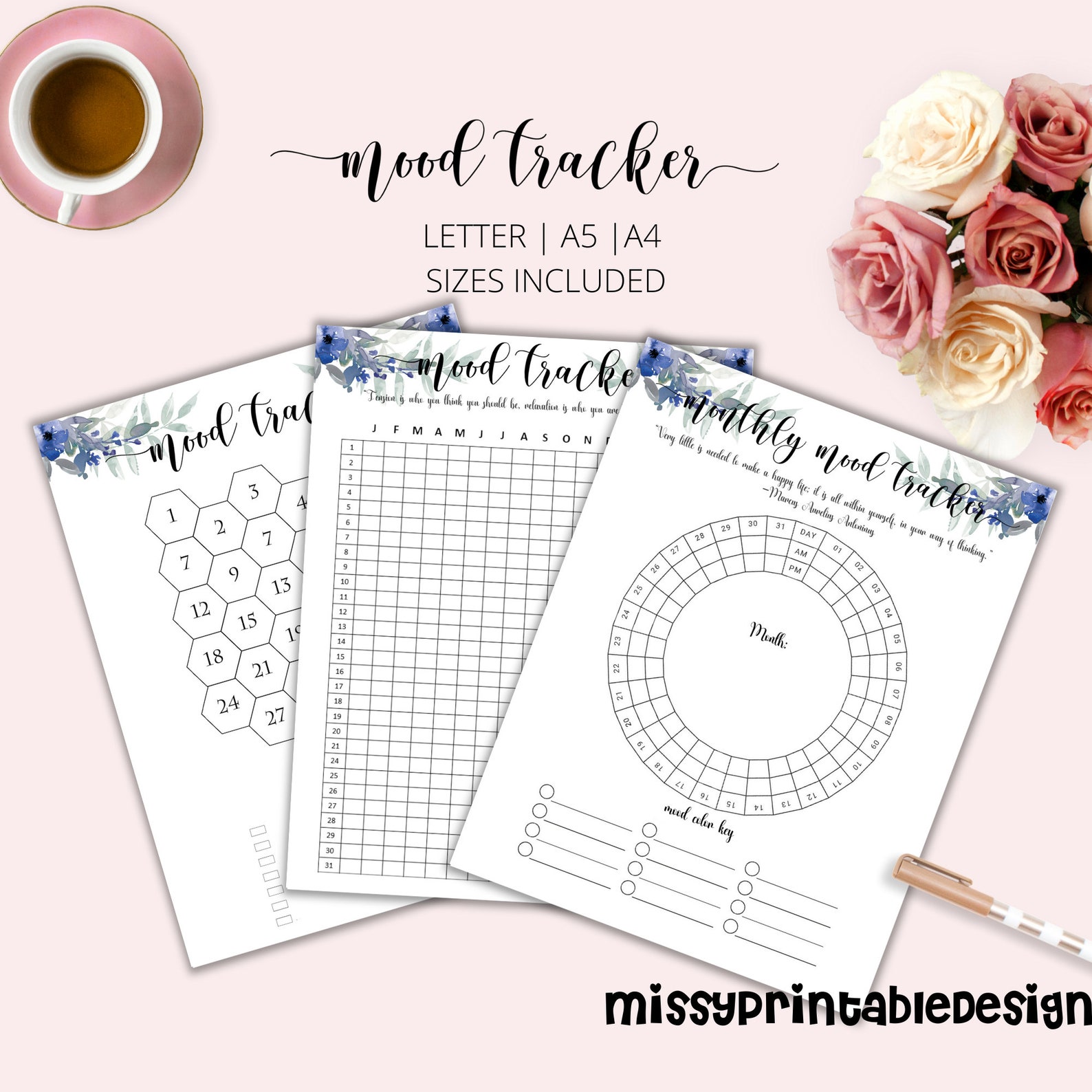 Mood Tracker Printable Monthly Yearly Mood Chart Mood - Etsy