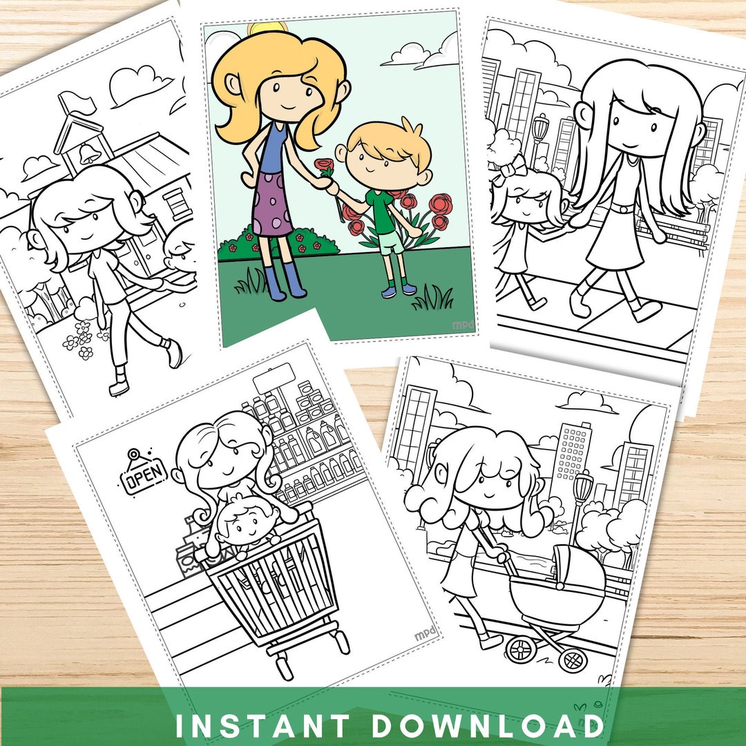 Day With Mommy Coloring Pages, Printable Mommy Coloring Book, Mother's ...