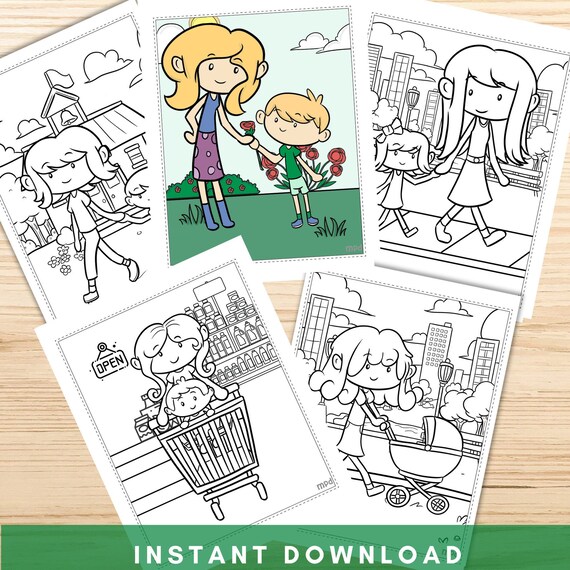 Day With Mommy Coloring Pages Printable Mommy Coloring Book - Etsy
