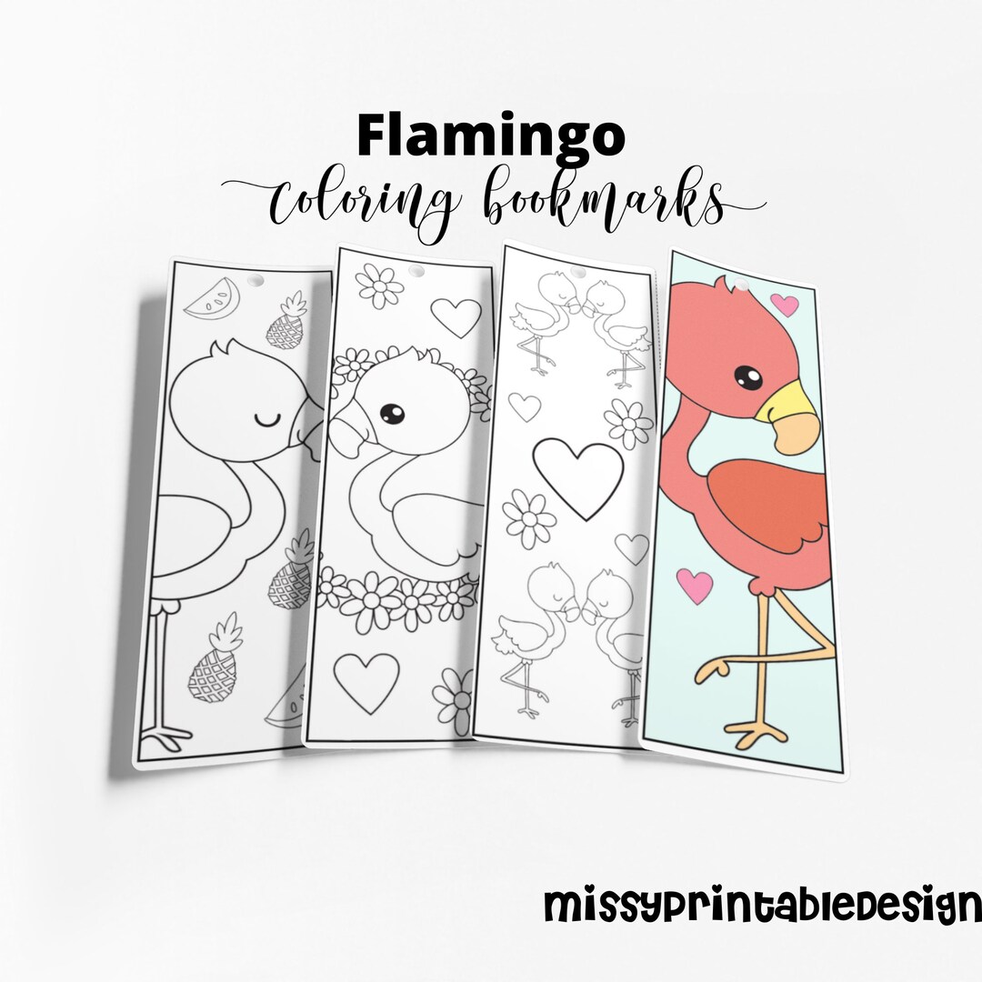 Flamingo Coloring Bookmarks (set of 4), Printable Flamingo Coloring ...