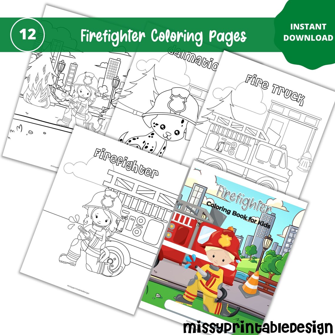 Firefighter Coloring Pages Printable Firefighter Coloring | Etsy