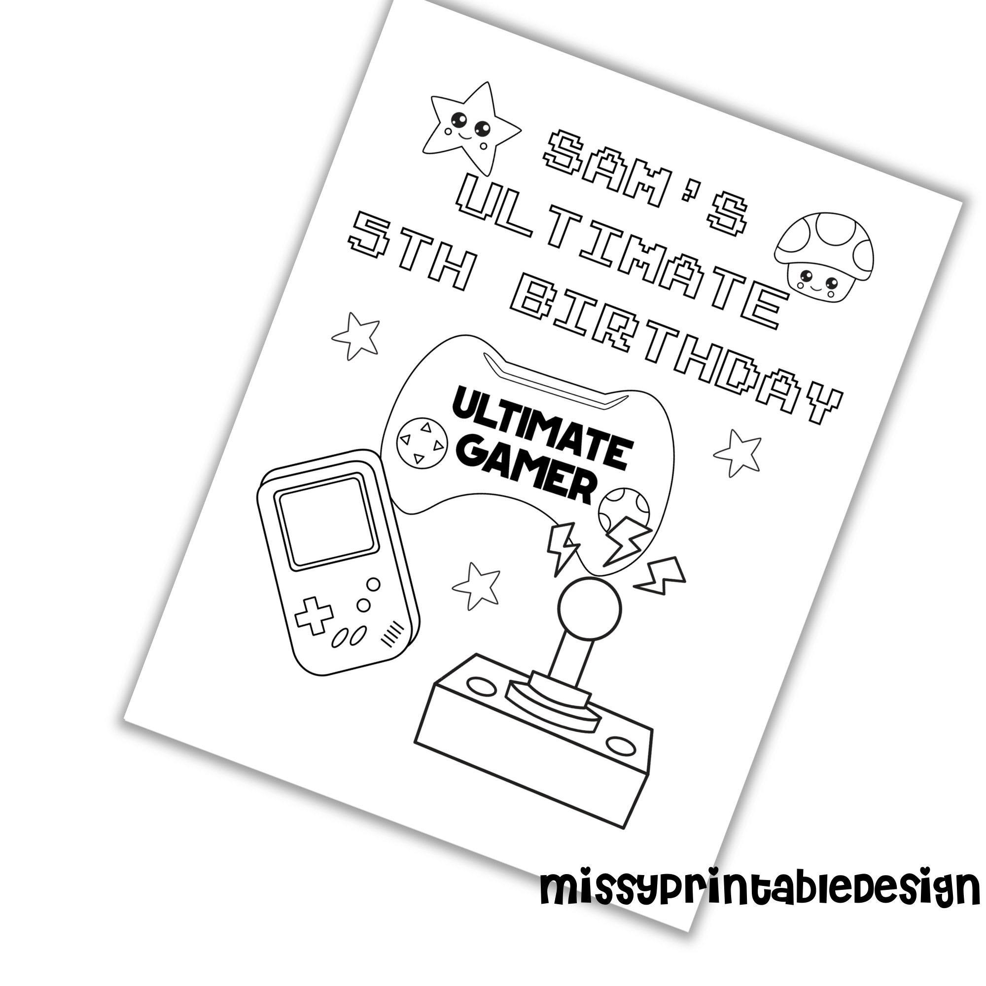 Personalized Game Party Coloring Pages Custom Video Game - Etsy