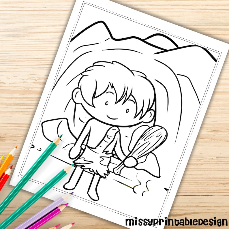 Caveman Coloring Pages Printable Caveman Coloring Book | Etsy