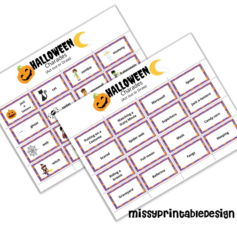Halloween Charades Printable Halloween Charades Game Holiday | Etsy