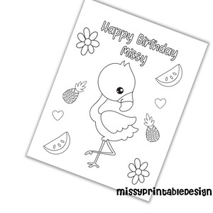 Personalized Flamingo Party Coloring Pages, Custom Flamingo Birthday ...