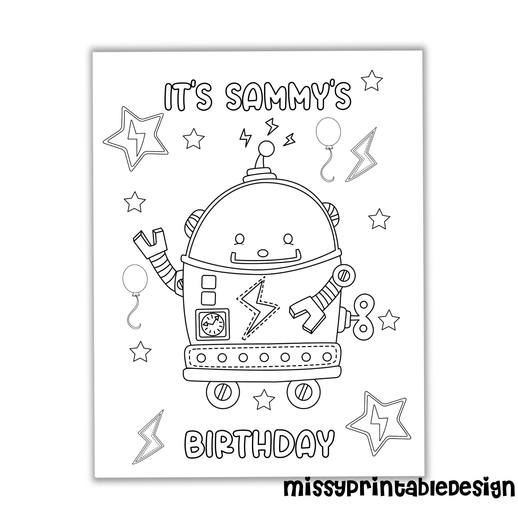 Personalized Robot Birthday Coloring Pages (digital Download) - Etsy