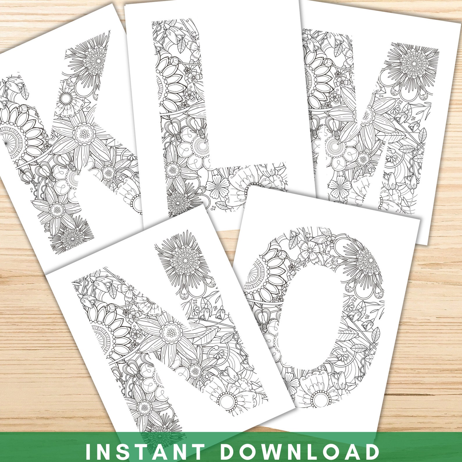 Floral Alphabet Letters Coloring Pages, Printable Adult Coloring Pages ...