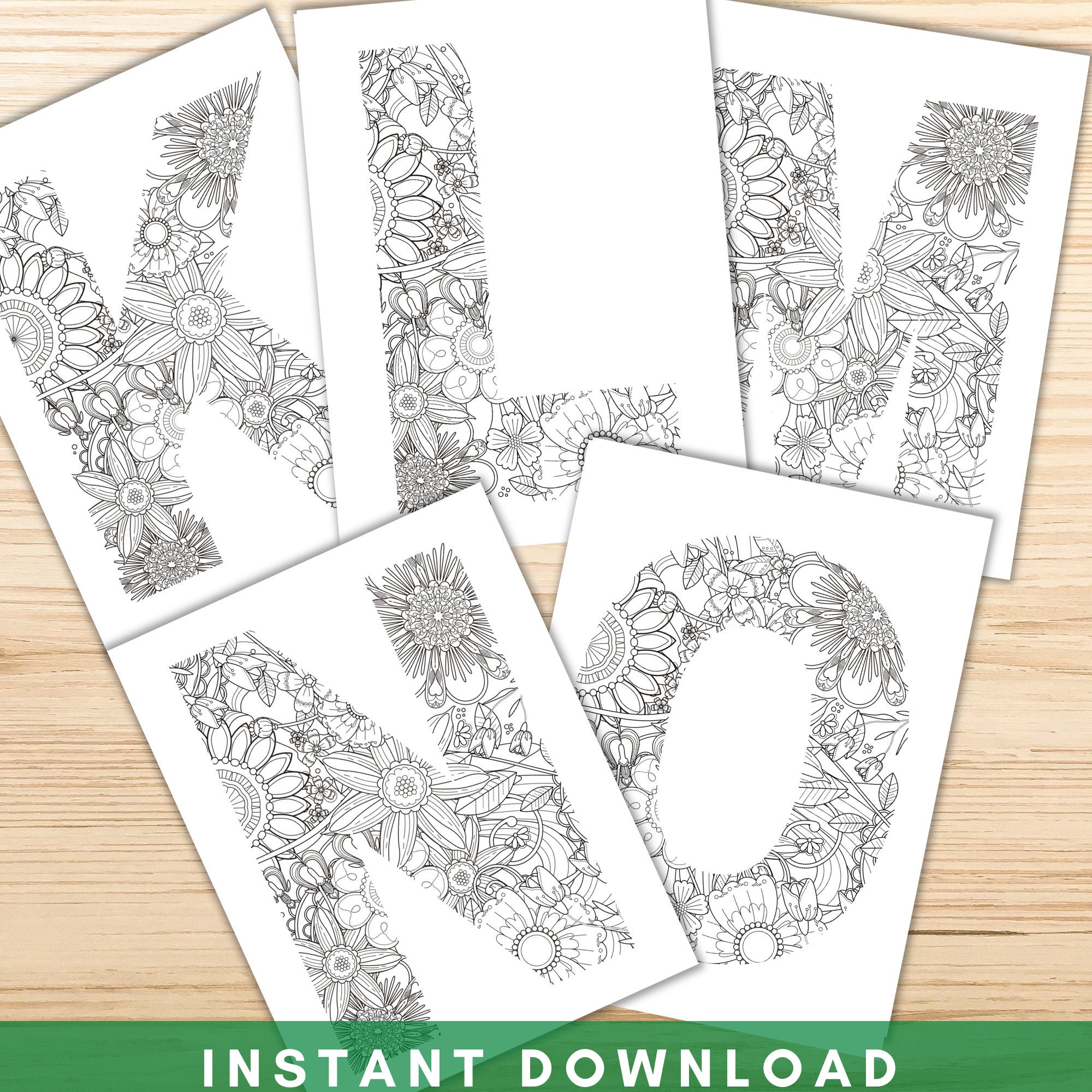 Floral Alphabet Letters Coloring Pages Printable Adult | Etsy