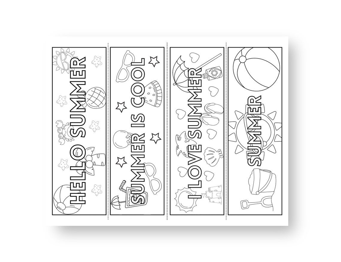 Summer Coloring Bookmarks set of 4 Printable Summer | Etsy