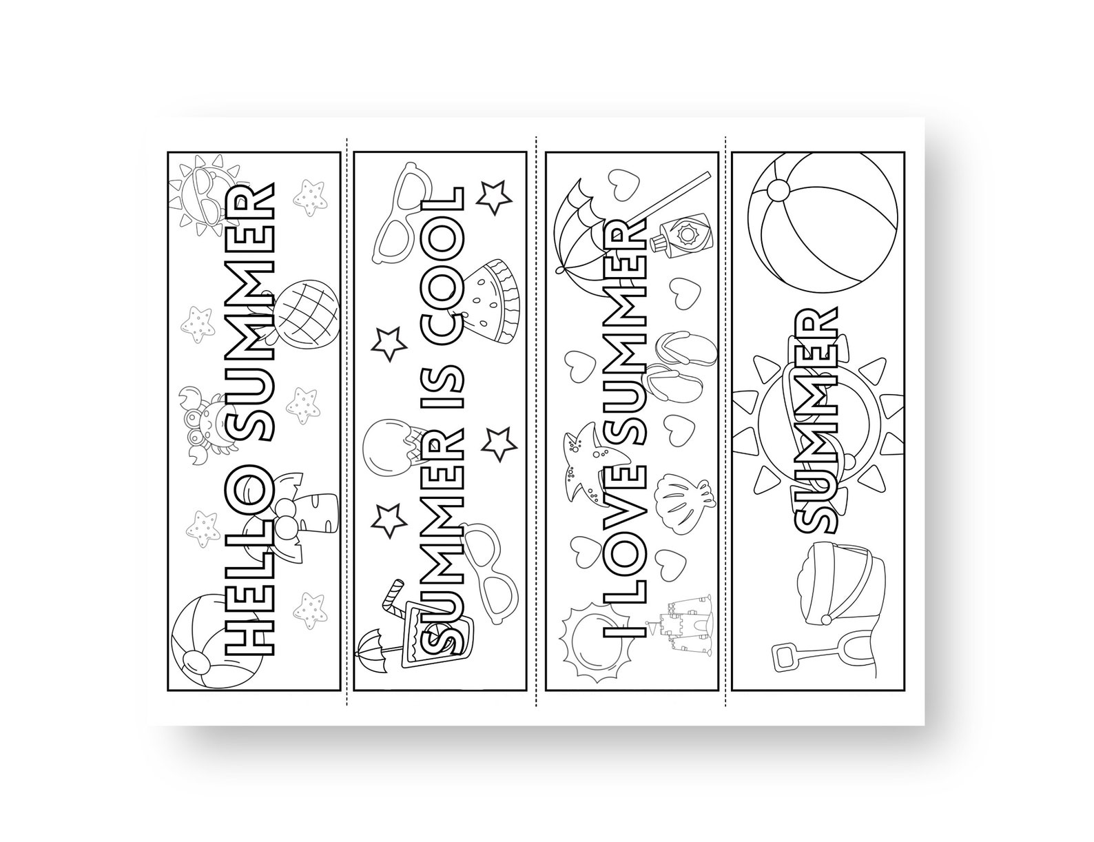 Summer Coloring Bookmarks set of 4 Printable Summer | Etsy