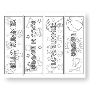 Summer Coloring Bookmarks (set of 4), Printable Summer Coloring, Party ...