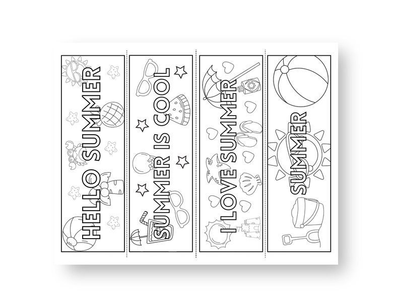 Summer Coloring Bookmarks set of 4 Printable Summer | Etsy