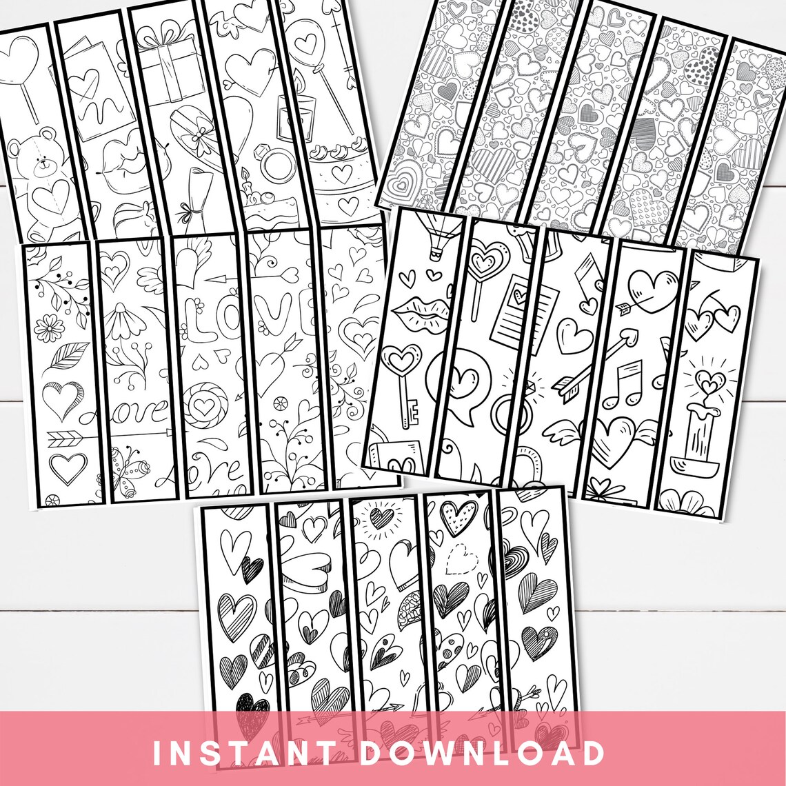 50 Printable Valentine's Coloring Bookmarks - Etsy
