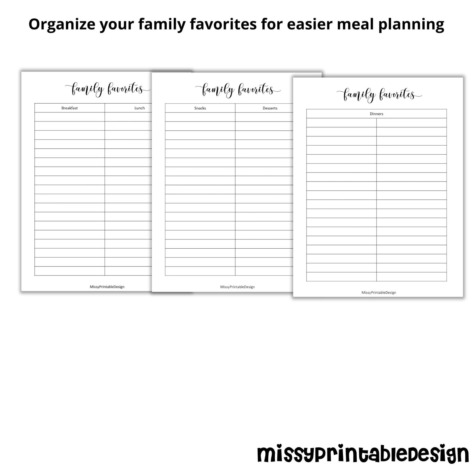 Meal Planner Printable Daily Weekly Monthly Family Meal | Etsy