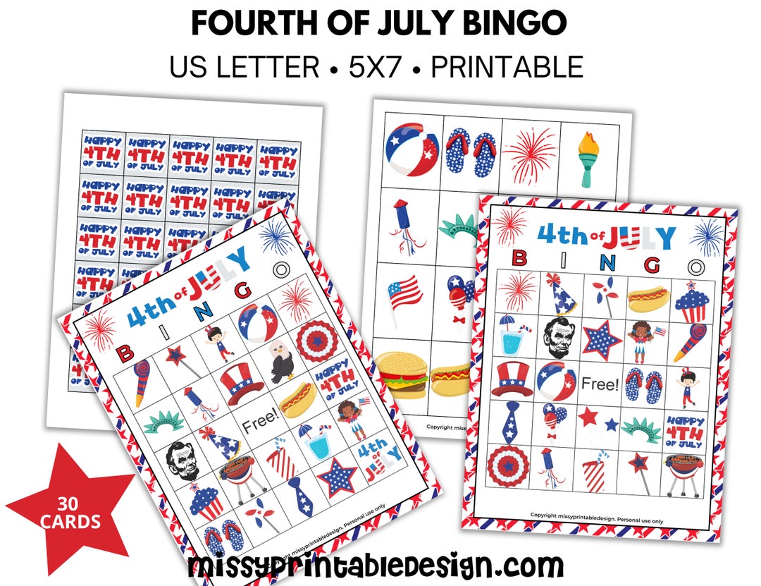 Fourth of July Bingo Cards, Printable Patriotic Bingo Game, School Game ...