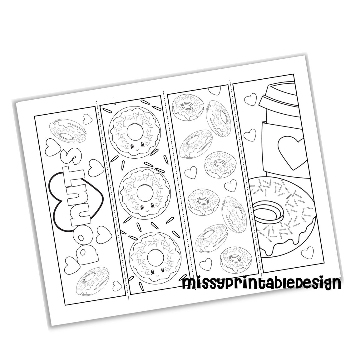 Donut Coloring Bookmarks set of 4 Printable Donut Coloring | Etsy