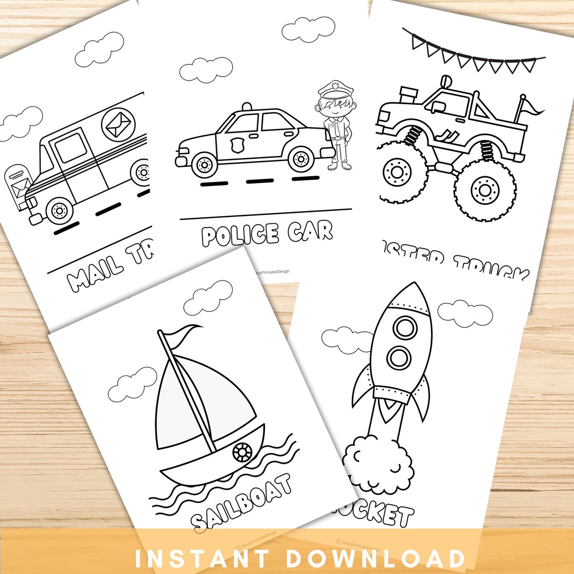 Transportation Coloring Pages Kids Coloring Vehicle Coloring - Etsy