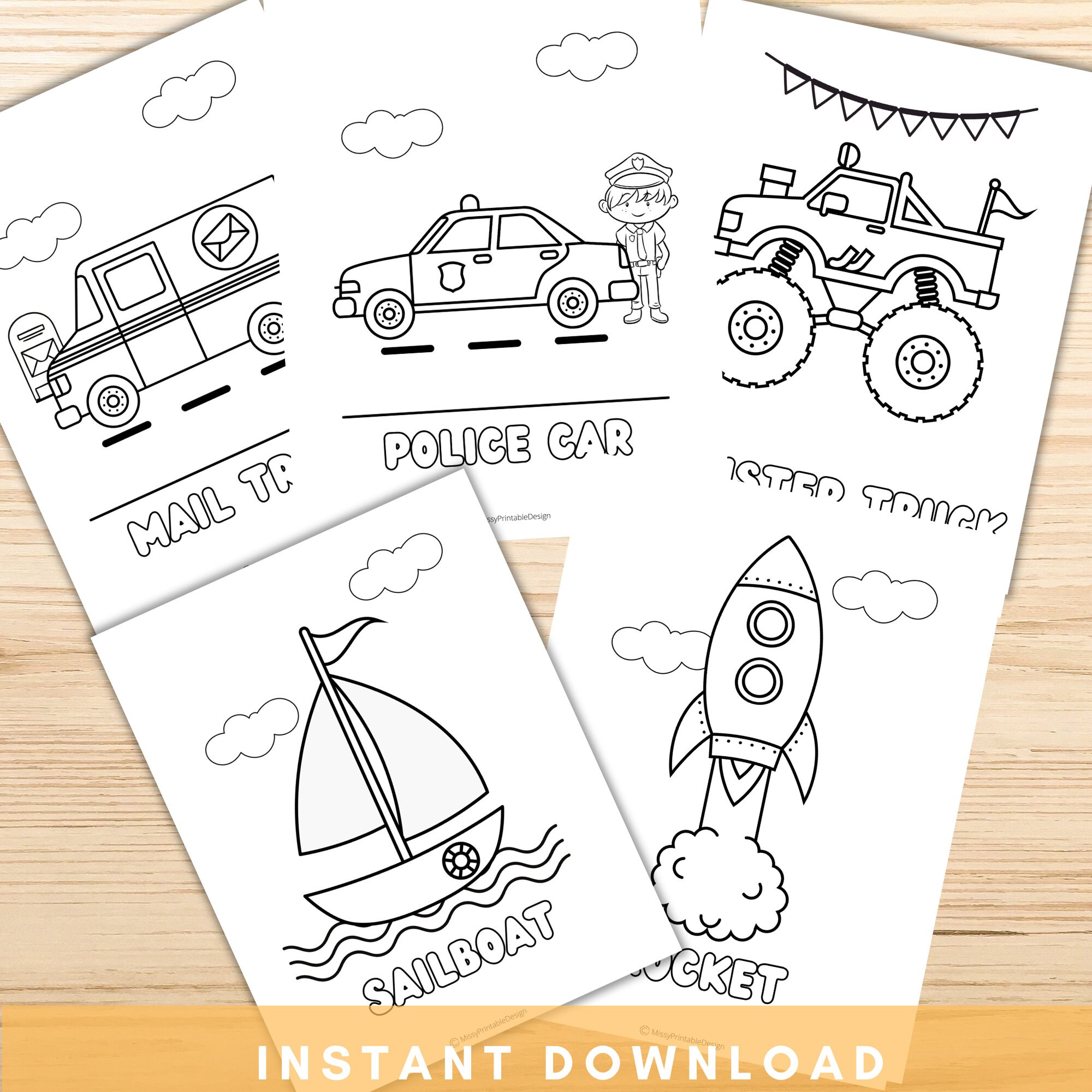 Transportation Coloring Pages Kids Coloring Vehicle Coloring - Etsy