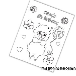 Personalized Llama Party Coloring Pages, Custom Llama Birthday Party ...