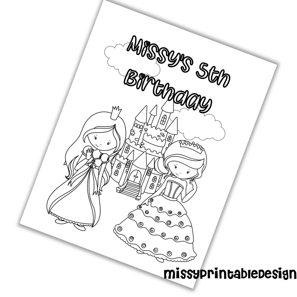 Personalized Princess Party Coloring Pages, Custom Princess Birthday ...
