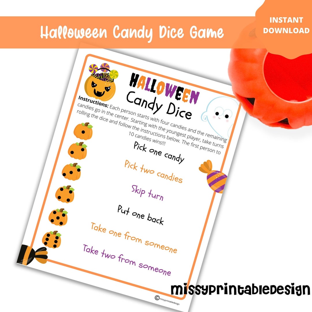 Halloween Candy Dice Game, Printable Candy Dice Game, Holiday Game ...