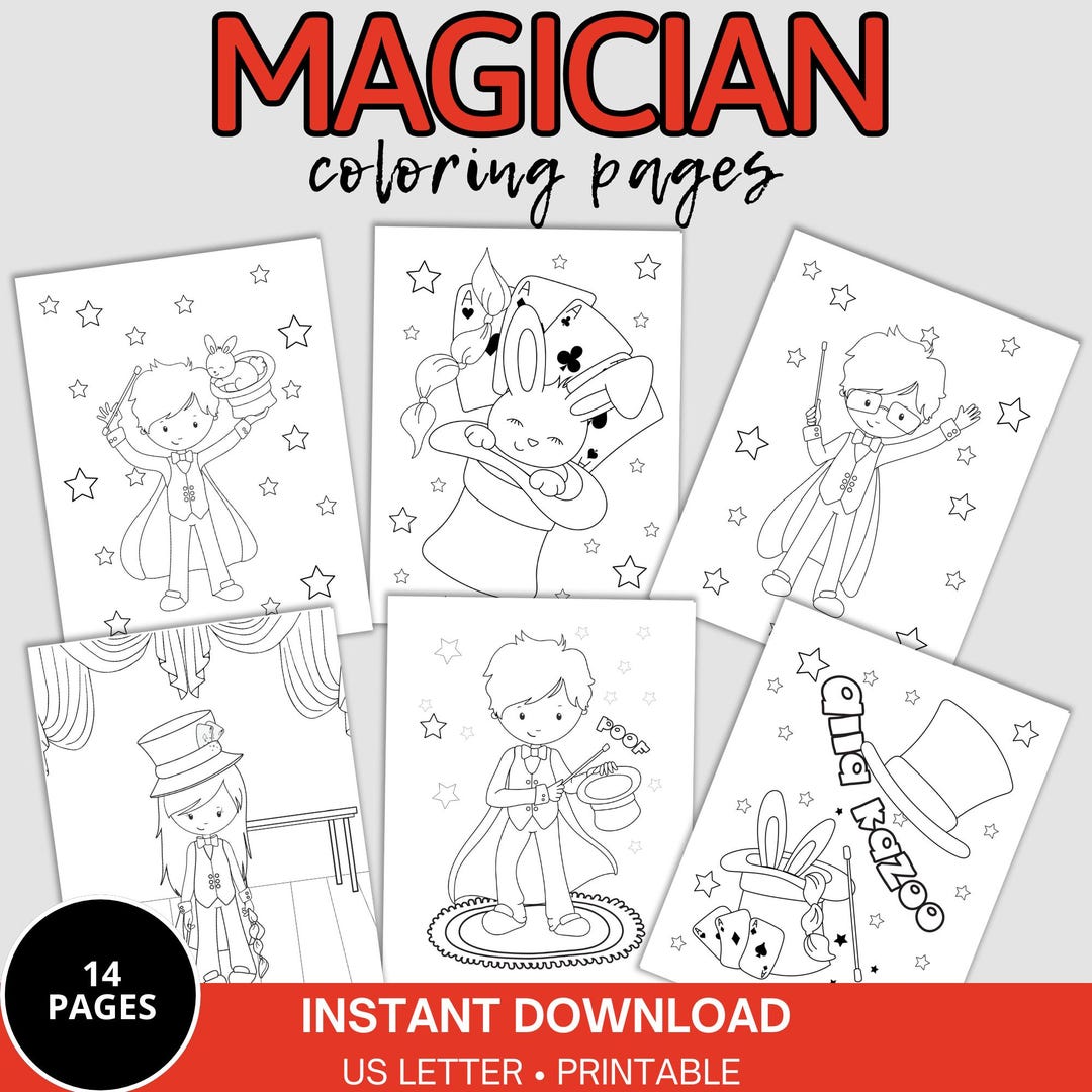 Magician Coloring Pages for Kids, Magic Party Activity (digital ...