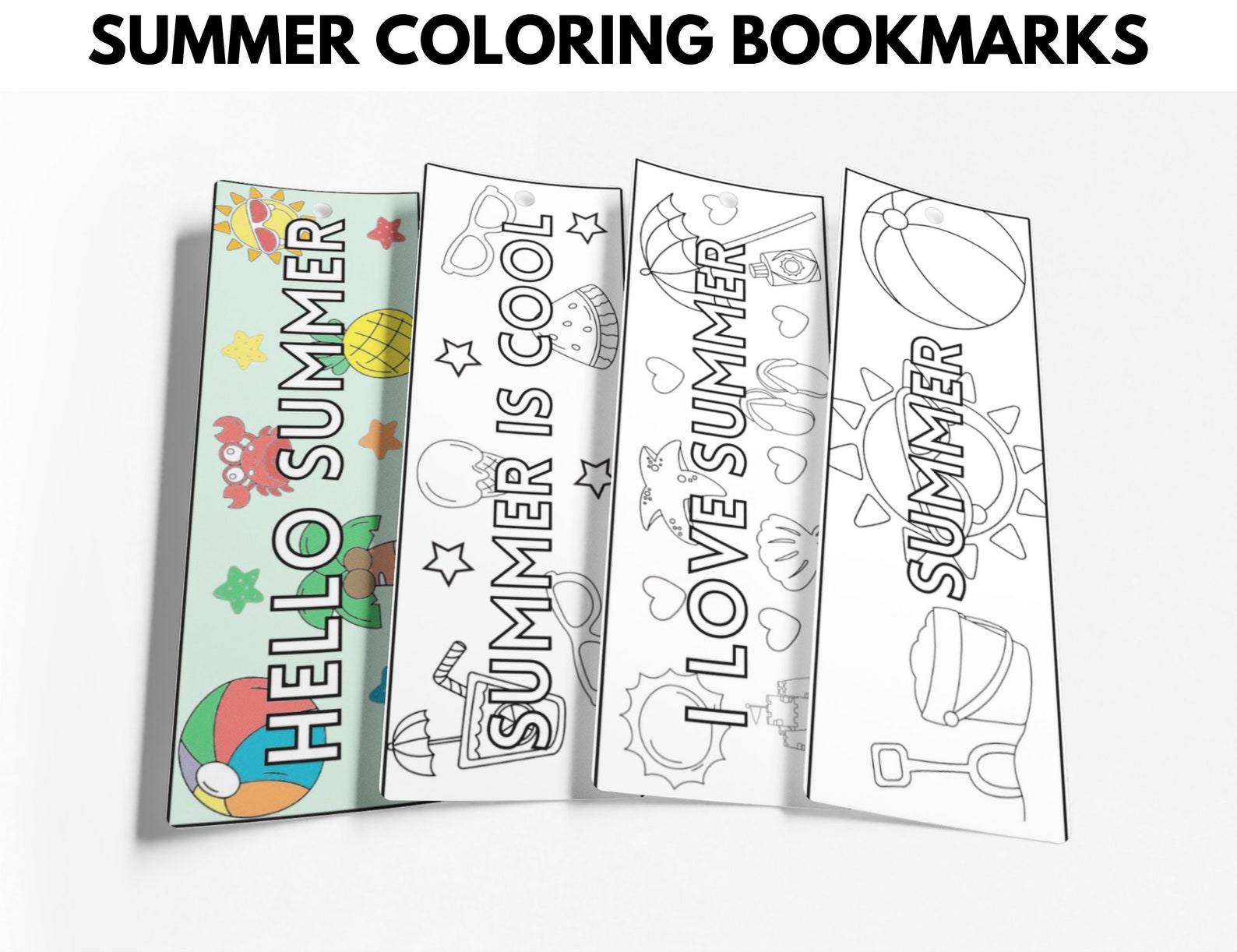 Summer Coloring Bookmarks set of 4 Printable Summer - Etsy