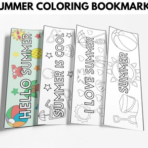 Summer Coloring Bookmarks (set of 4), Printable Summer Coloring, Party ...