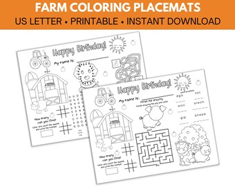 Farm Birthday Coloring Placemat, Farm Party Theme Activity Sheet ...