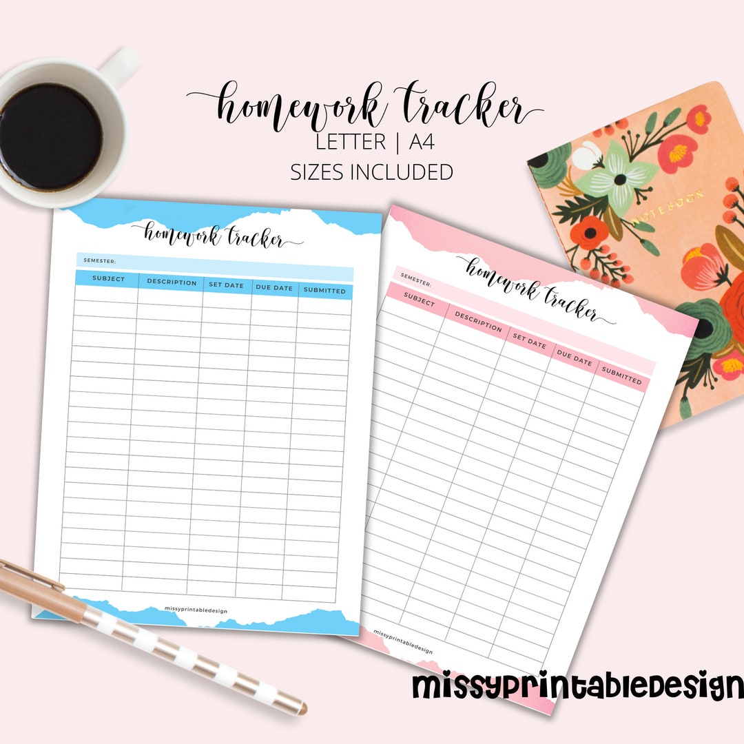 Homework Tracker, Printable Homework Log, Homework Organizer, Student ...