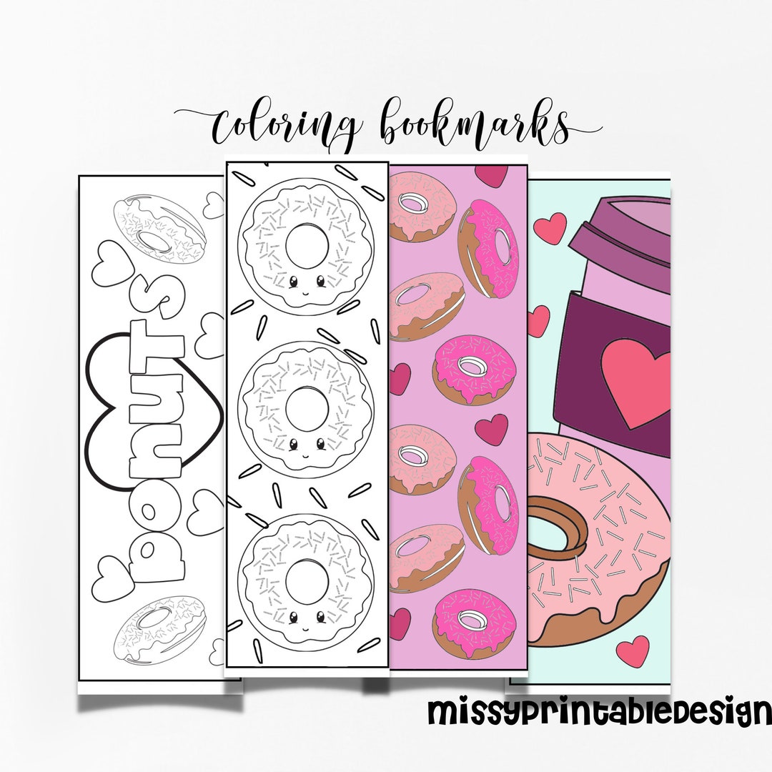 Donut Coloring Bookmarks (set of 4), Printable Donut Coloring, Party ...