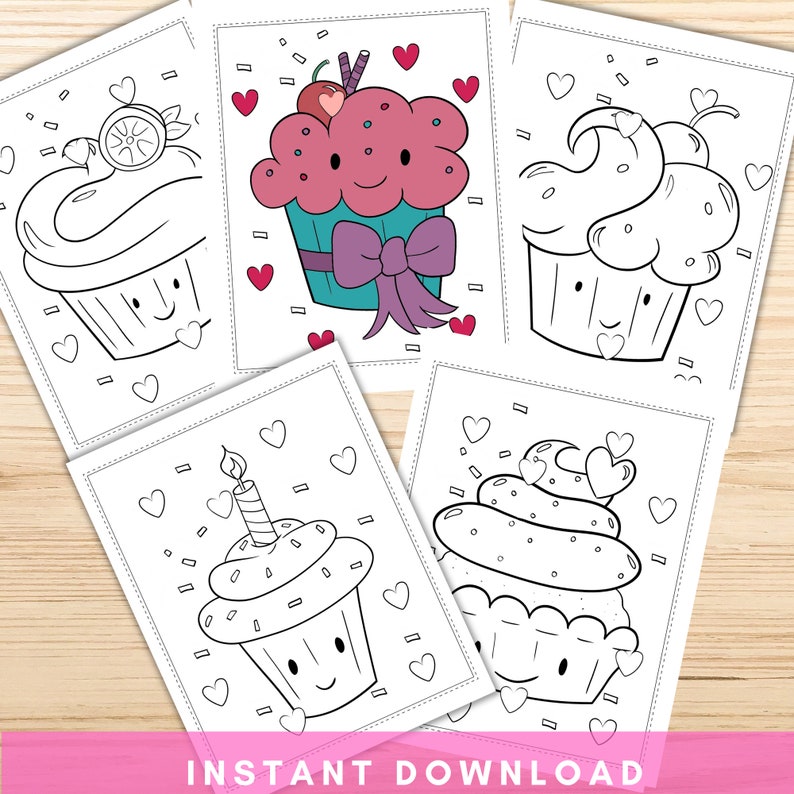 Kawaii Cupcake Coloring Pages Printable Coloring Pages - Etsy