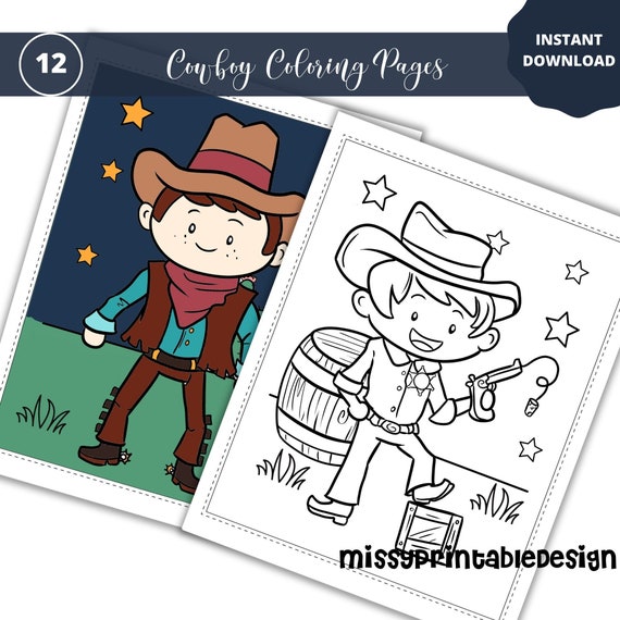 Cowboy Coloring Pages, Printable Cowboy Coloring Book, Cowboy Birthday ...