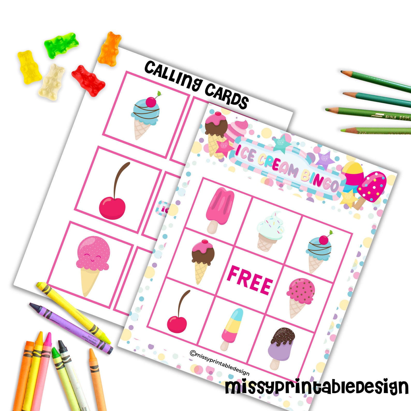 Ice Cream Bingo Cards Printable Ice Cream Bingo Game School | Etsy