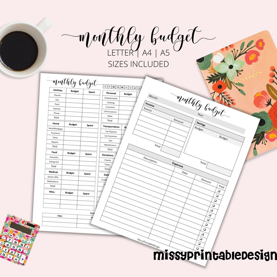 Monthly Budget Planner, Printable Expense Tracker, Monthly Bill ...