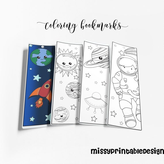 Space Coloring Bookmarks (Set of 4), Printable Space Coloring Page ...